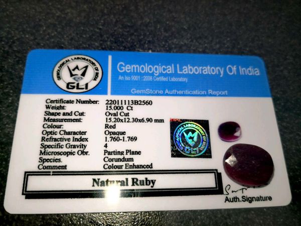 Red Ruby 15ct with certificate for sale in Co. Galway for €110 on DoneDeal
