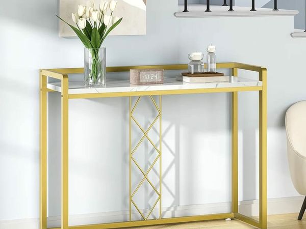 Gold Console Table, Slim Hallway Table, 100 cm Mod for sale in Co ...