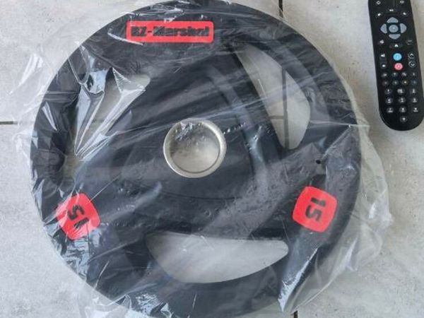 Brand new 2x15 kilo Olympic tri grip weight plates for sale in Co ...