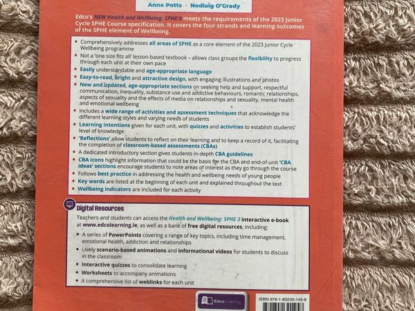 New Junior Cycle SPHE 3 Textbook with Code Edco for sale in Co. Kerry ...