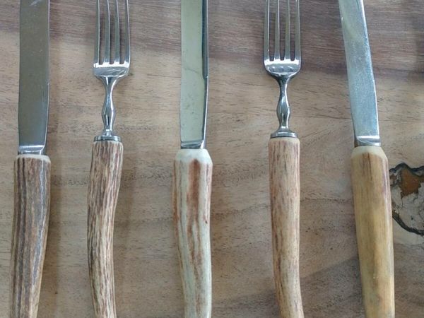 Antique deer stag antler bone handled knife fork for sale in Co ...