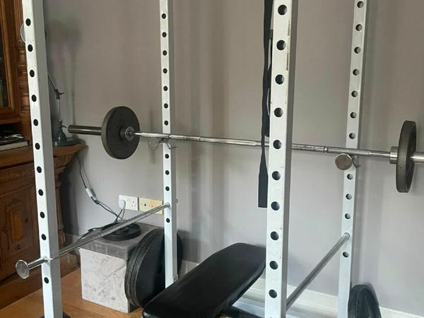 Squat Rack/Bench press plus barbell and weights for sale in Co ...
