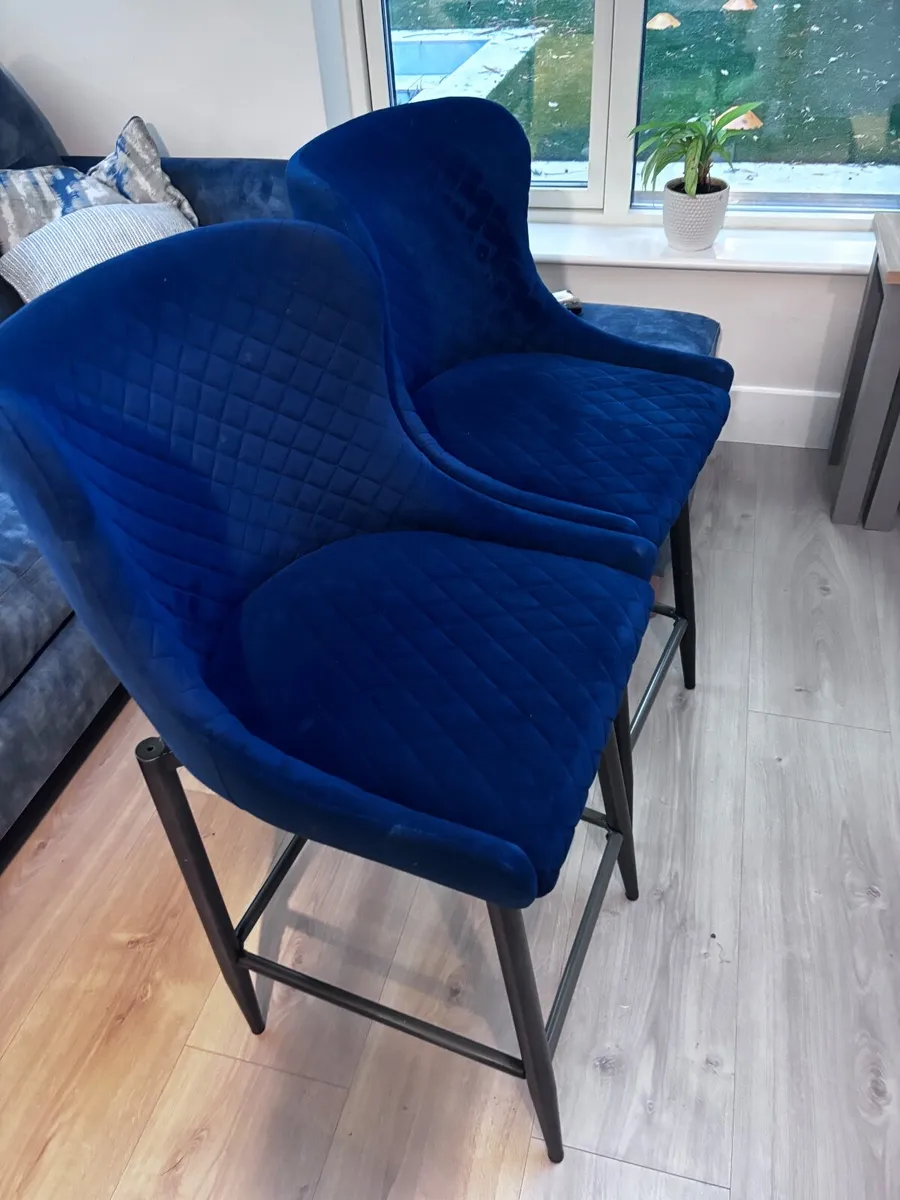 2 Blue Velvet Bar Stool Lower Height Ottowa for sale in Co. Dublin for 50 on DoneDeal