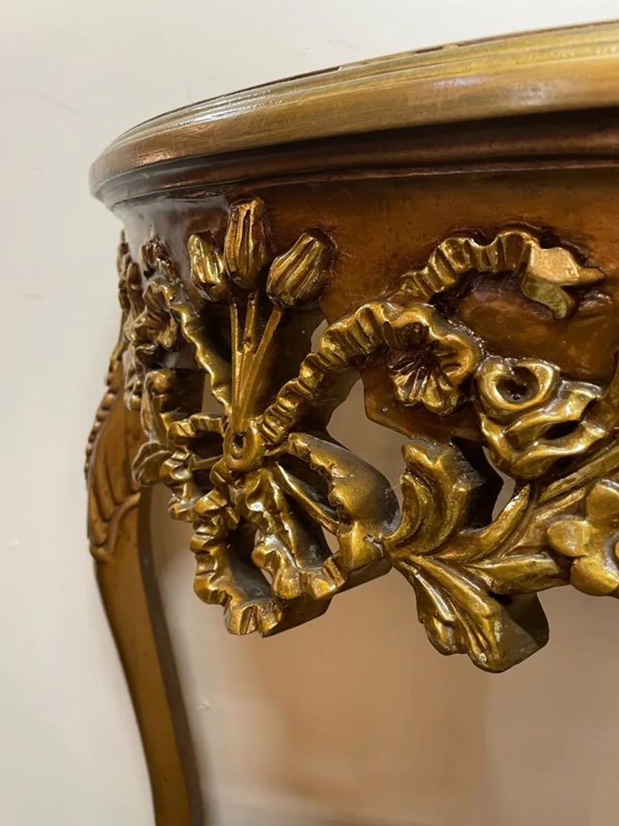 SALE ! Was 450 Now 350 ! Beautiful Demilune Marble Top Gilt Wood ...