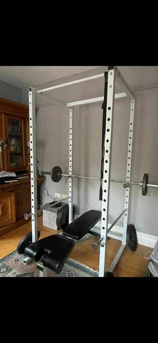 Squat Rack/Bench press plus barbell and weights for sale in Co ...