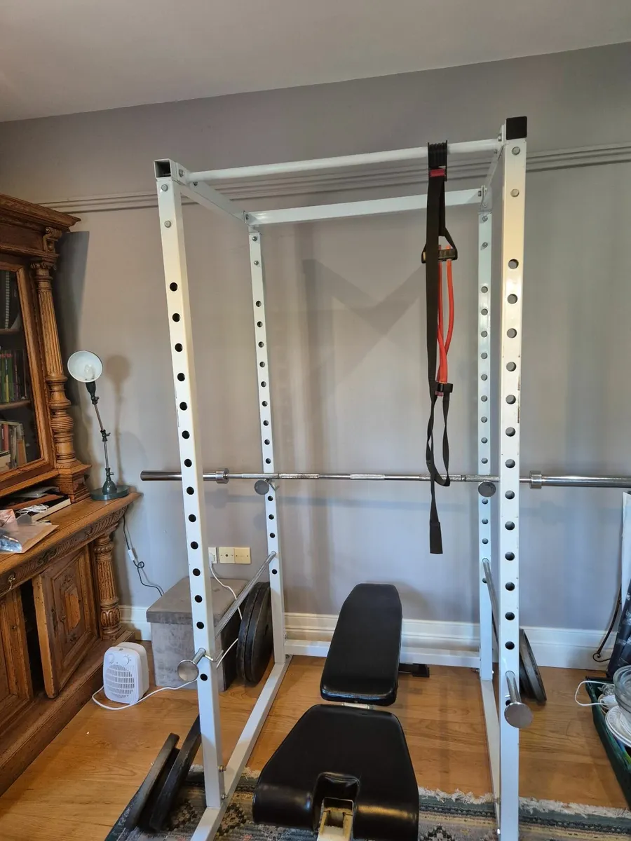 Squat Rack/Bench press plus barbell and weights for sale in Co ...