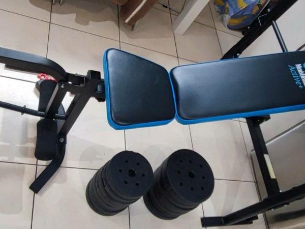 WEIGHT BENCH 50 KG WEIGHT SET BARBELL DUMBBELLS for sale in Co. Cork ...