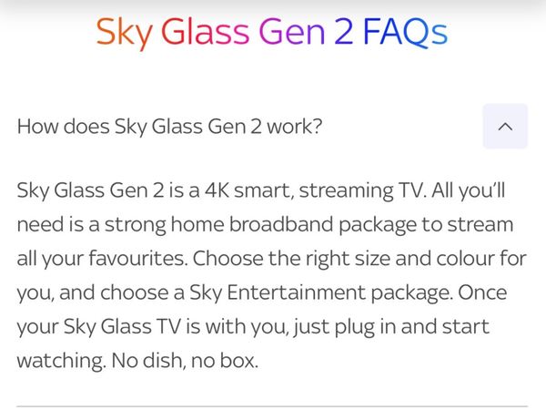 65 inch TV sky glass for sale in Co. Wexford for €300 on DoneDeal