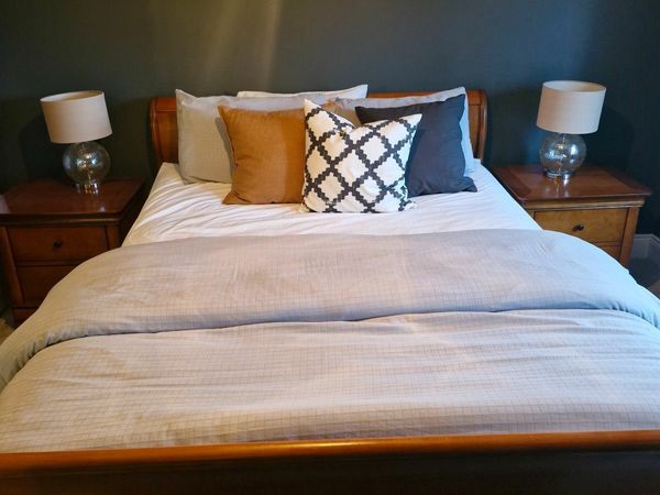 Sleigh bed and 2 matching side lockers for sale in Co. Kildare for €550 ...