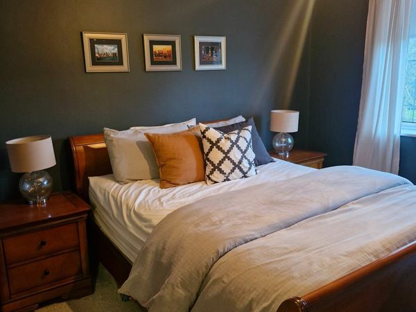 Sleigh bed and 2 matching side lockers for sale in Co. Kildare for €550 ...