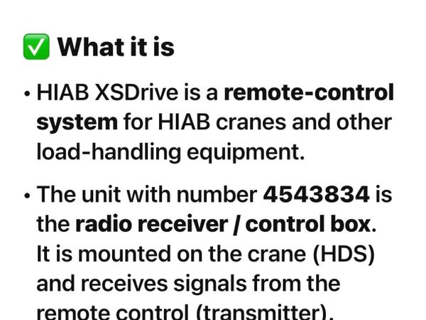 **HIAB XSDrive Controller for sale in Co. Limerick for €1,000 on DoneDeal
