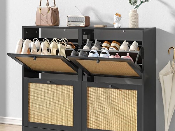 Black Rattan Slim Shoe Storage Cabinet with 4 for sale in Dublin for € ...