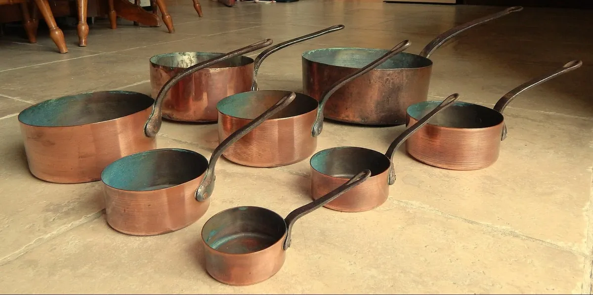 Collection of 8 Vintage Hand Made Copper Saucepans for sale in Co ...