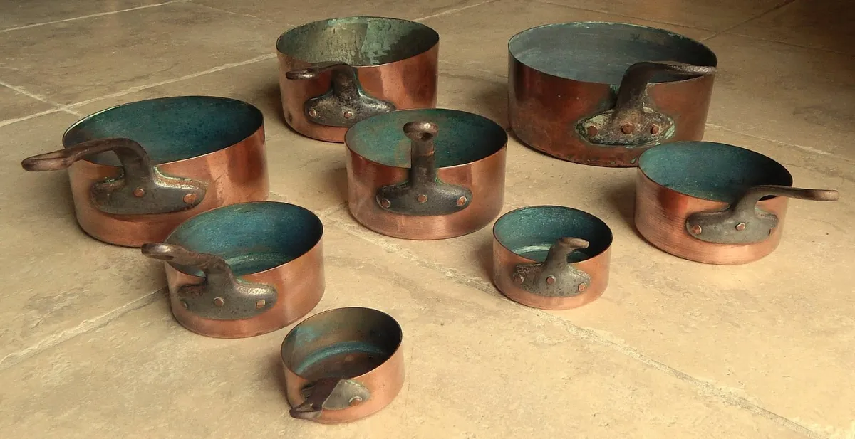 Collection of 8 Vintage Hand Made Copper Saucepans for sale in Co ...
