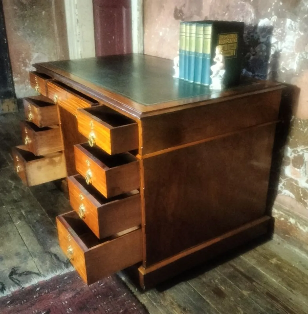 A Victorian Arts and Crafts walnut pedestal Writing Desk for sale in Co ...