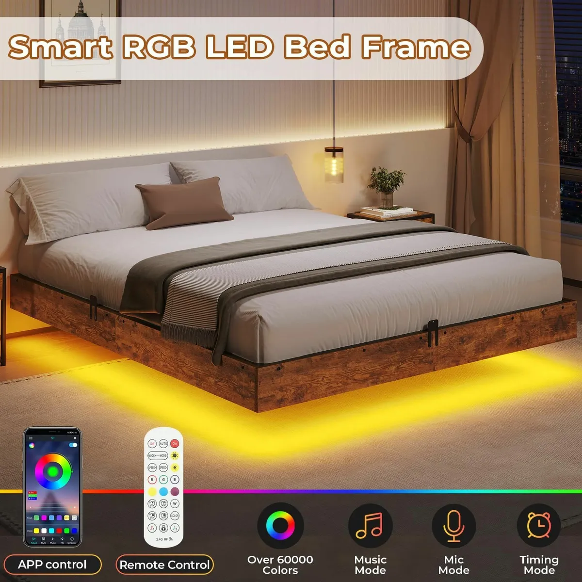 Floating Bed Frame Queen Size with LED Lights for sale in Co. Dublin ...