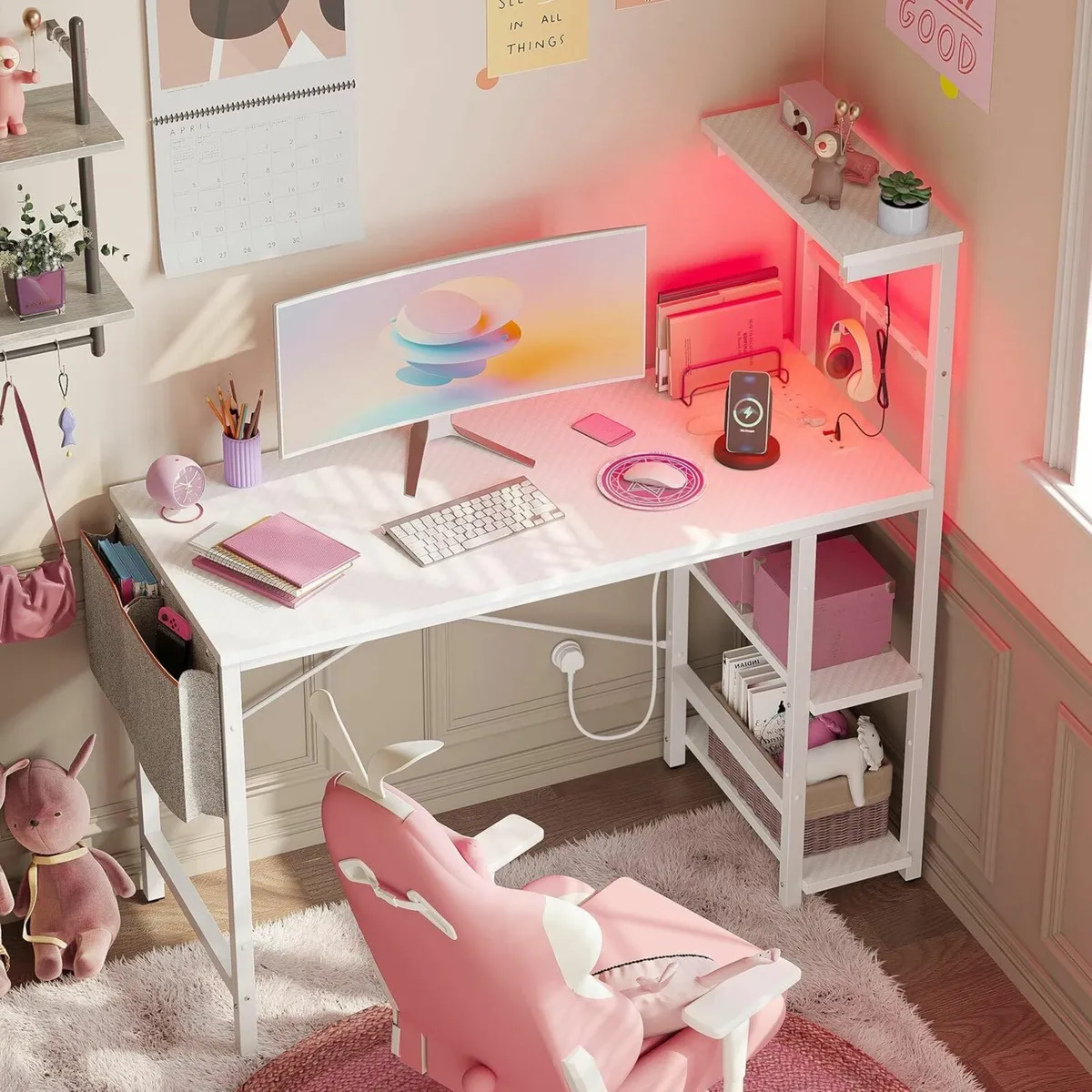 113CM Corner Computer Desk with Power Outlets LED for sale in Co ...