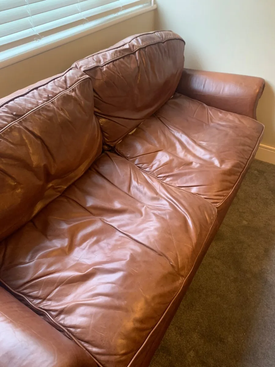laura ashley leather couch for sale in Co. Cork for €350 on DoneDeal