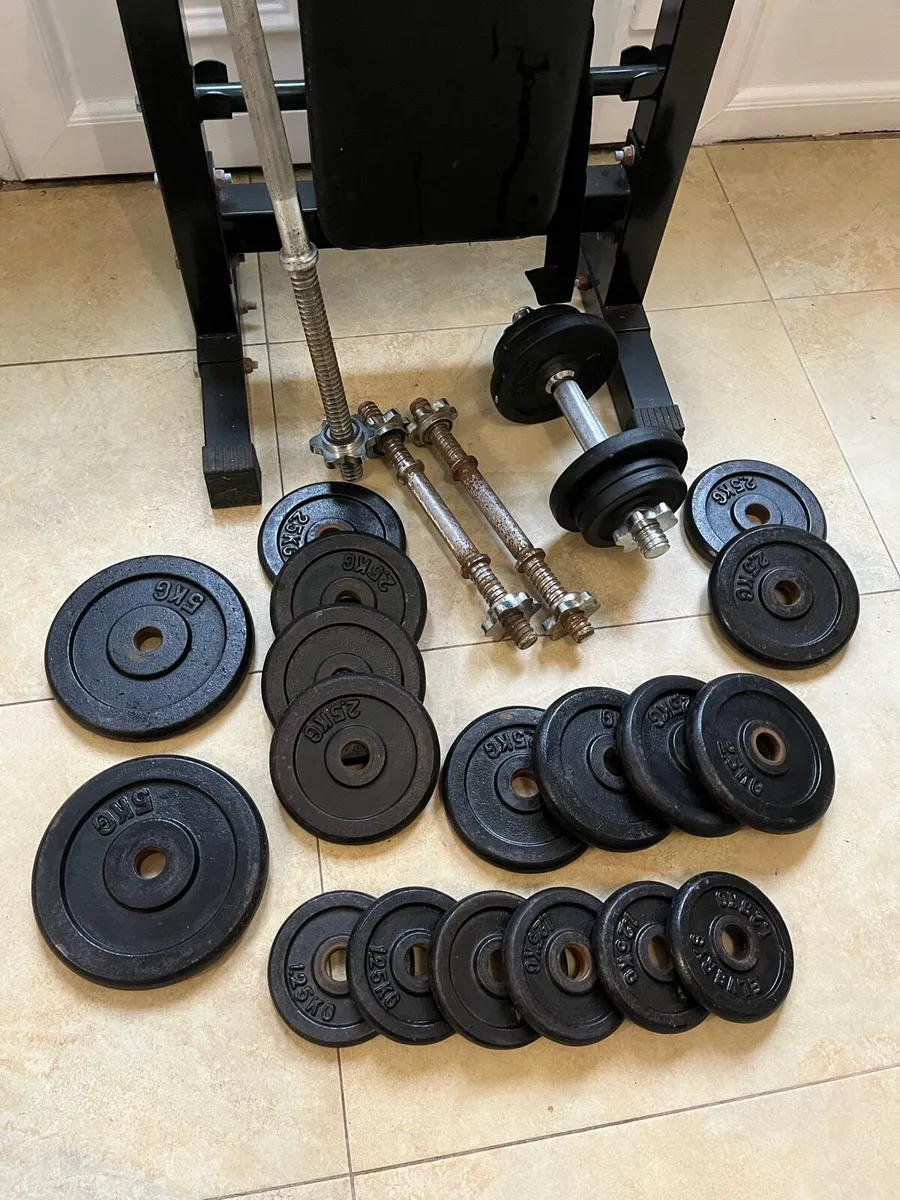Weight bench & 62.5kg cast iron weight set for sale in Co. Dublin for € ...