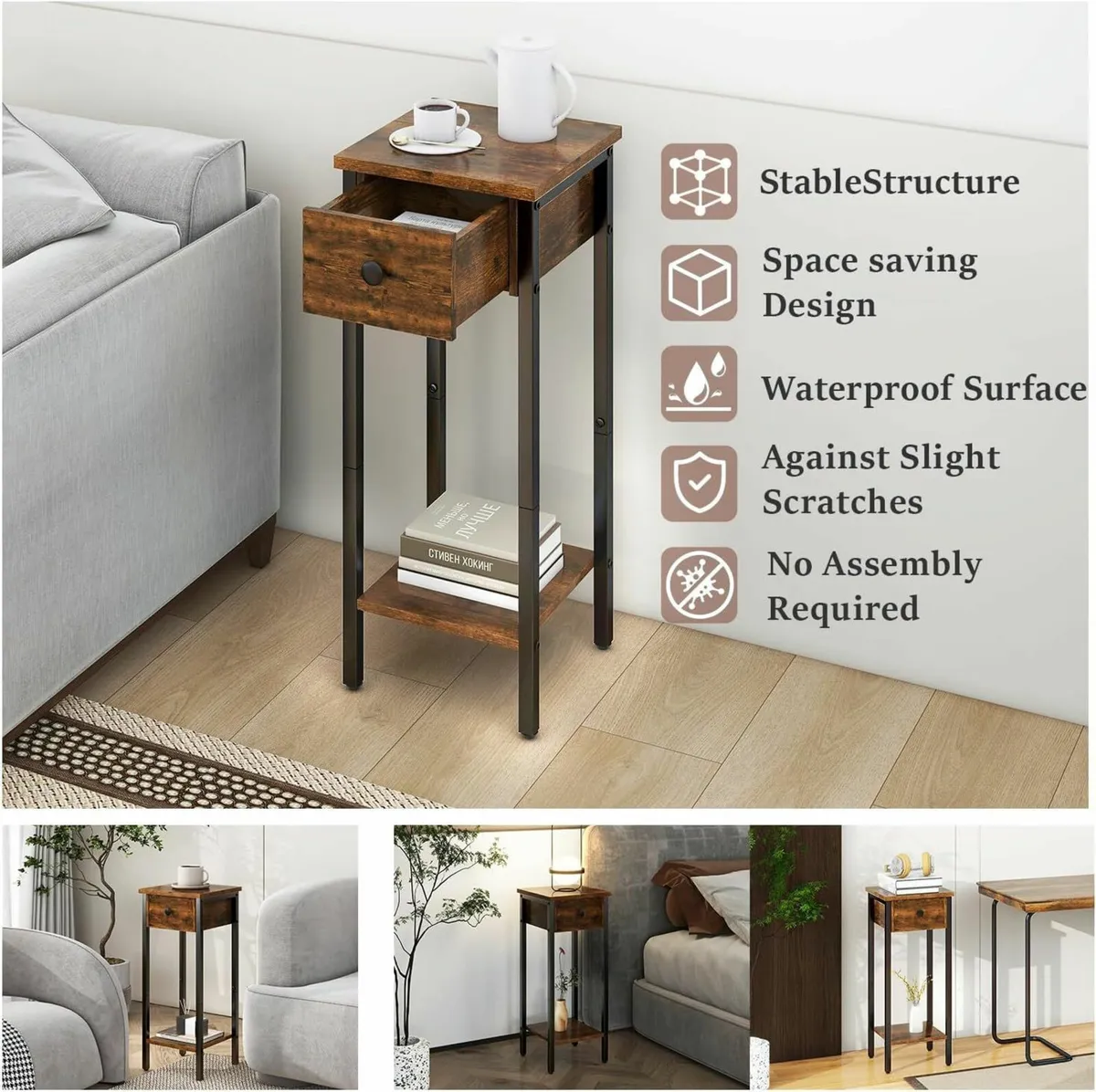 Slim Bedside Table Set of 2 Narrow Nightstand for sale in Co. Dublin ...