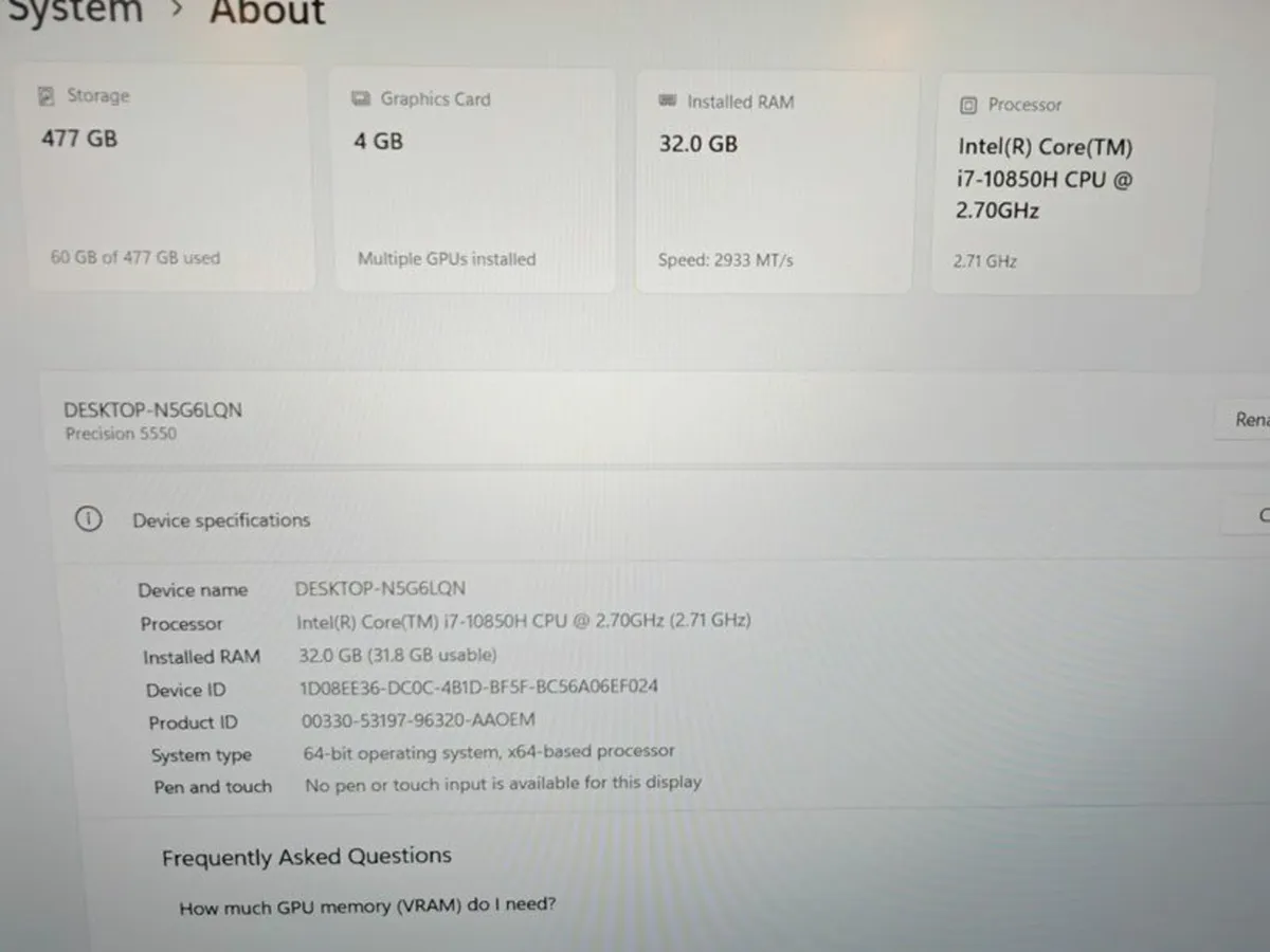 Dell Precision 5550 Laptop | Intel i7 | 32GB | 15" for sale in Co ...