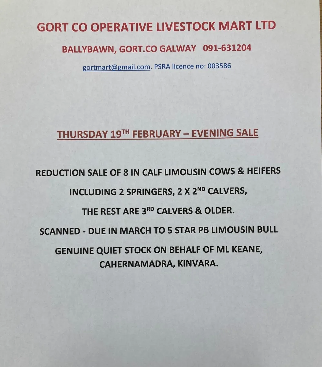 Gort Mart: Thursday 19th Feb for sale in Co. Galway for €12,345 on DoneDeal