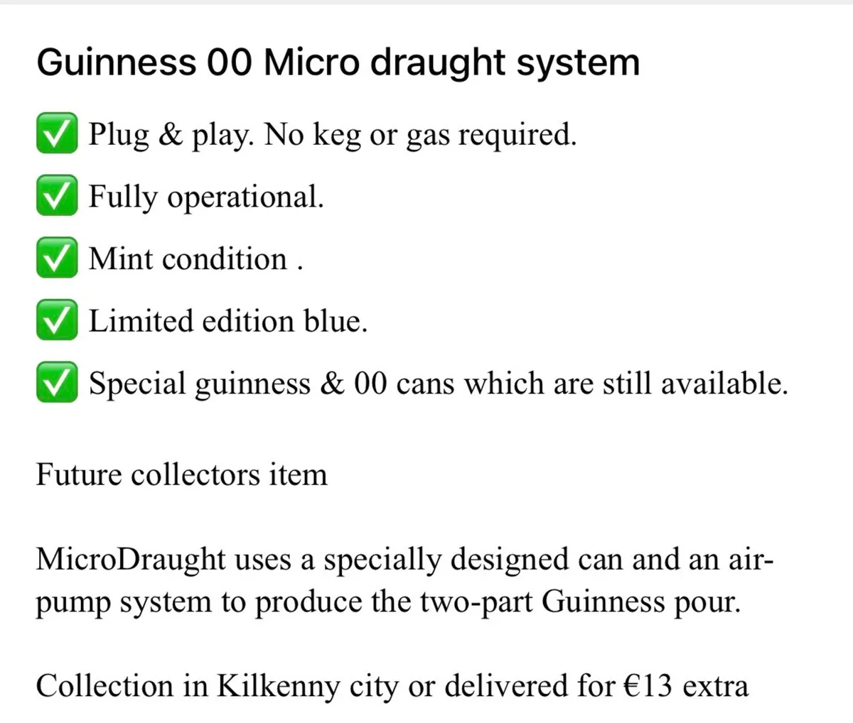 Guinness micro draught system for sale in Kilkenny for €280 on DoneDeal